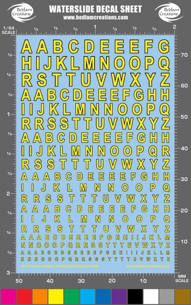 waterslide-decals-arial-narrow-letters-outline - Bedlam Creations